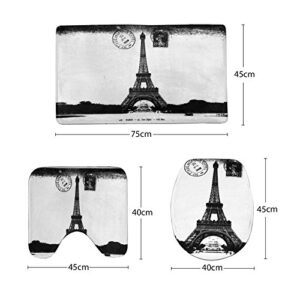 Amagical Frech Paris Eiffel Tower City of Love 16 Piece Bathroom Mat Set Shower Curtain Set Black and White Bath Mat Contour Mat Toilet Cover Waterproof Shower Curtian 12 Hooks