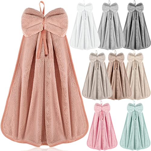 9 Pcs Bow Hand Towels Set Microfiber Hand Towels with Hanging Loop Coral Fleece Hanging Kitchen Towels Absorbent Soft Hanging Hand Bath Towels Decorative Cute Quick Drying Dish Cloth for Bathroom