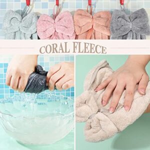 9 Pcs Bow Hand Towels Set Microfiber Hand Towels with Hanging Loop Coral Fleece Hanging Kitchen Towels Absorbent Soft Hanging Hand Bath Towels Decorative Cute Quick Drying Dish Cloth for Bathroom