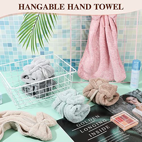 9 Pcs Bow Hand Towels Set Microfiber Hand Towels with Hanging Loop Coral Fleece Hanging Kitchen Towels Absorbent Soft Hanging Hand Bath Towels Decorative Cute Quick Drying Dish Cloth for Bathroom