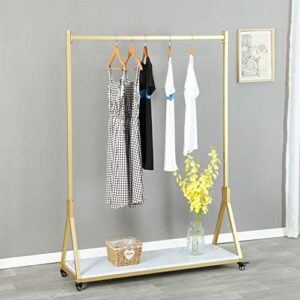 furvokia modern simple heavy duty metal rolling garment rack with wheel,retail display clothing rack with wood, single rod floor-standing hangers clothes shelves (47.2 l)