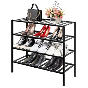 allinside bamboo shoe rack, splitable & stackable, wooden shoe storage organizer, hypoallergenic bamboo material, sturdy shoe shelf for entryway, closet (4-tier)