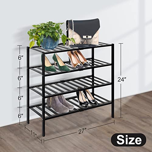 Allinside Bamboo Shoe Rack, Splitable & Stackable, Wooden Shoe Storage Organizer, Hypoallergenic Bamboo Material, Sturdy Shoe Shelf for Entryway, Closet (4-Tier)