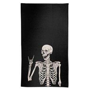 ouqiuwa soft rock and roll skeleton skull boho hippie hand towels 27.5x15.7 in thin bathroom towel, small bath cloth decor gifts multipurpose for bathroom kitchen gym yoga