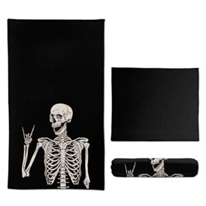 Ouqiuwa Soft Rock and Roll Skeleton Skull Boho Hippie Hand Towels 27.5x15.7 in Thin Bathroom Towel, Small Bath Cloth Decor Gifts Multipurpose for Bathroom Kitchen Gym Yoga