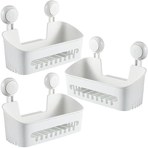 3 Pcs Shower Caddy Suction Cup Wall Shelf Shower Basket Storage Organizer No Drilling One Second Installation Removable Powerful Shower Caddy Waterproof Shower Storage for Bathroom and Kitchen, White