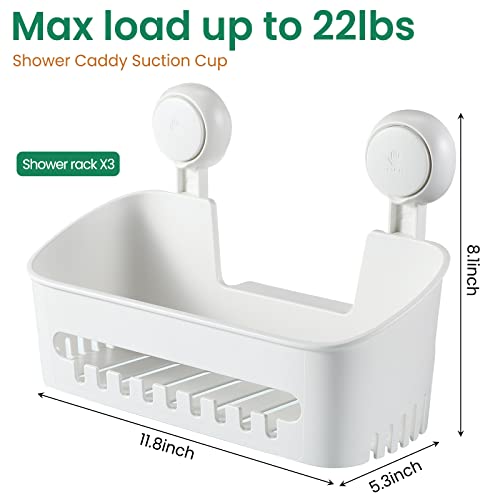 3 Pcs Shower Caddy Suction Cup Wall Shelf Shower Basket Storage Organizer No Drilling One Second Installation Removable Powerful Shower Caddy Waterproof Shower Storage for Bathroom and Kitchen, White