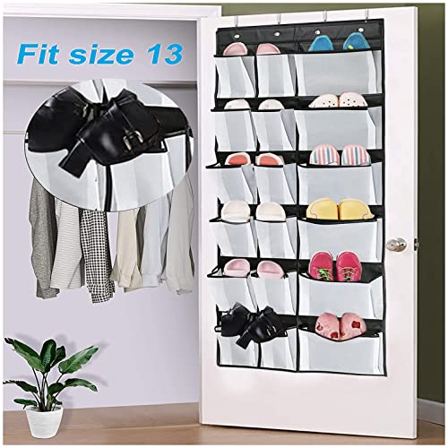 IGOYDD Over the Door Shoe Organizer, Hanging Shoe Organizer with 6 Extra Large Mesh Storage Pockets, Door Shoe Rack for Bedroom Bathroom and Kitchen