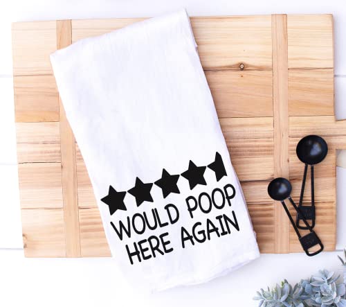 Handmade Funny Kitchen Towel - Would Poop Here Again - 100% Cotton Funny Hand Towel for Bathroom - 28x28 Inch Perfect for Housewarming-Christmas-Mothers’ Day-Birthday Gift