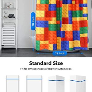 ENCOFT 2 Pcs Lego Shower Curtain with Non-Slip Bathroom Rug,Kid Funny Waterproof Shower Curtain Sets with Bath Mat and 12 Hooks