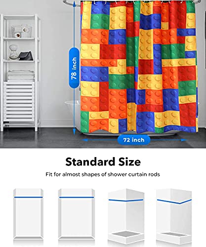 ENCOFT 2 Pcs Lego Shower Curtain with Non-Slip Bathroom Rug,Kid Funny Waterproof Shower Curtain Sets with Bath Mat and 12 Hooks