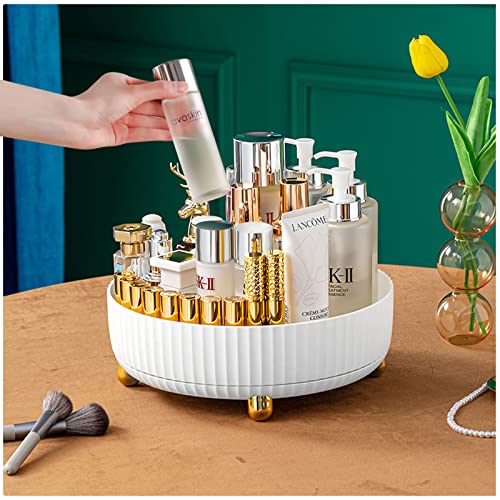 360° Rotating Storage Tray, 11.02 inches in Diameter, Cosmetics and Perfume Organizer, Desktop Storage Tray, Cosmetics and Skincare Storage Tray Large Capacity, Large White (11.02"×11.02"×3.93")