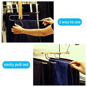 2-Piece Magic Pants Hangers (2.0 Center is Backward Not Easy Slide Off. More Easily Getting Clothes on and Off) Pants Hangers Space Saving 5 Layers 2 Uses Multi Functional Pants Rack