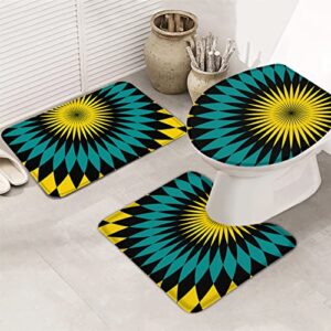 bathroom rugs, memory foam bath mat bathroom set, traditional bohemian mandala floral teal and yellow 3 pieces bath rugs bathroom accessories, home decor non-slip absorbent shower mat for tub bathroom