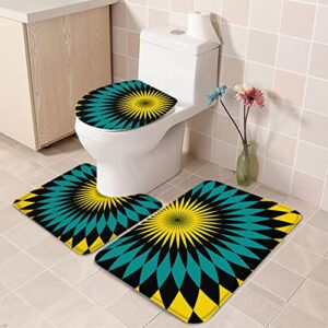 Bathroom Rugs, Memory Foam Bath Mat Bathroom Set, Traditional Bohemian Mandala Floral Teal and Yellow 3 Pieces Bath Rugs Bathroom Accessories, Home Decor Non-Slip Absorbent Shower Mat for Tub Bathroom