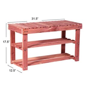 Household Essentials CedarFresh 2-Tier Cedar Shoe Rack and Seat Bench, 31.5"w x 17.5"h x 12.4"d, Red,natural