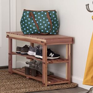 Household Essentials CedarFresh 2-Tier Cedar Shoe Rack and Seat Bench, 31.5"w x 17.5"h x 12.4"d, Red,natural