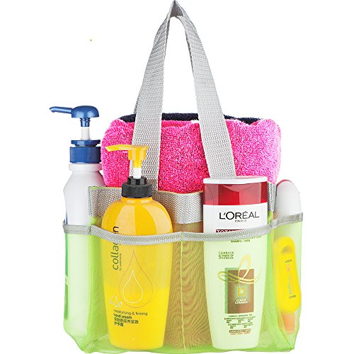 YaeloDesign Shower Caddy Portable Bathroom Mesh Tote Organizer with 7 Storage Compartments Green