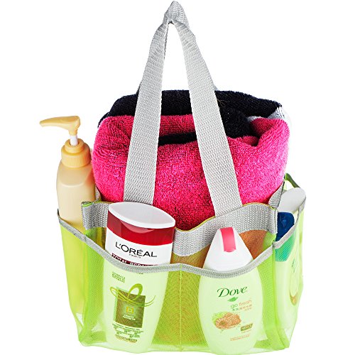 YaeloDesign Shower Caddy Portable Bathroom Mesh Tote Organizer with 7 Storage Compartments Green