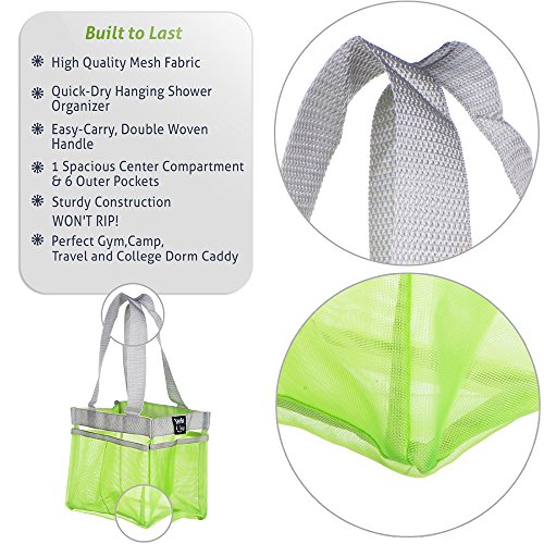 YaeloDesign Shower Caddy Portable Bathroom Mesh Tote Organizer with 7 Storage Compartments Green