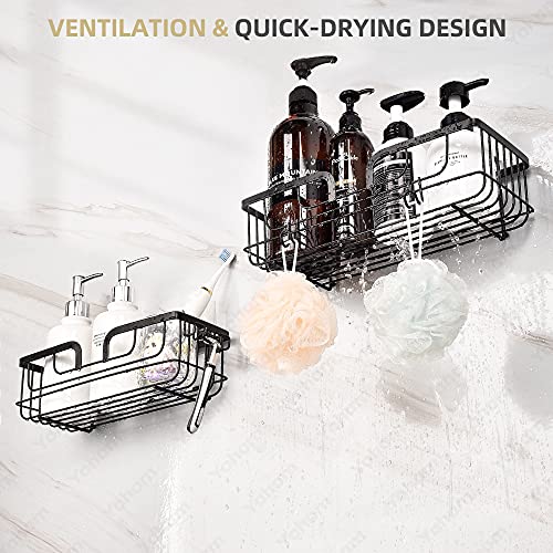 YOHOM Shower Caddy Organizer with 2 Hooks Strong Adhesive Shower Shelf for inside Shower No Drilling Rustproof Stainless Steel Bathroom Caddy Basket Shampoo Holder Storage Black 2pcs