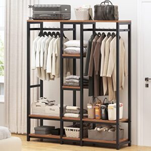 dlandhome free standing closet organizer, heavy duty garment rack with storage shelves wardrobe closet storage with shelves with 2 rods large clothing rack for hallway, bedroom