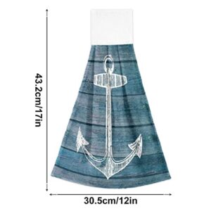 Giwawa Nautical Theme White Anchor Hanging Hand Towels Wooden Planks Towel for Bathroom Washcloth Absorbent Tie Towel Summer Design Kitchen Hand Towels with Hook & Loop Set of 2