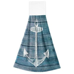 Giwawa Nautical Theme White Anchor Hanging Hand Towels Wooden Planks Towel for Bathroom Washcloth Absorbent Tie Towel Summer Design Kitchen Hand Towels with Hook & Loop Set of 2