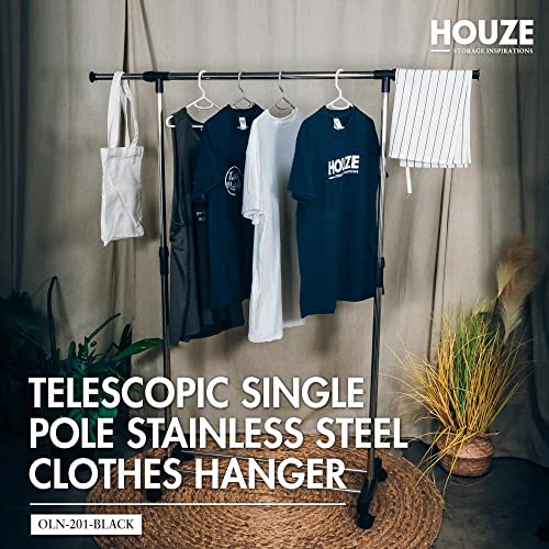 HOUZE - Rolling Clothes Rack for Hanging Clothes, Stainless Steel Coat Rack with Wheels, Heavy Duty Freestanding Garment Rack for Organizing Closet/Wardrobe, Ideal Clothes Organizer - Single Pole