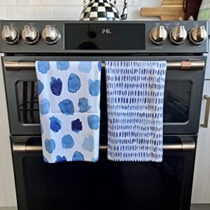 Crae Home Waffle Weave Pattern Microfiber Two Hand Towel Set (Ocean Drops/Blotched)