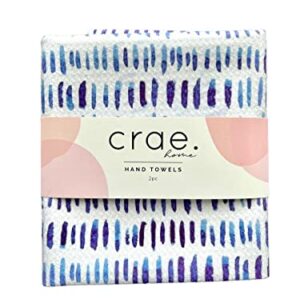 Crae Home Waffle Weave Pattern Microfiber Two Hand Towel Set (Ocean Drops/Blotched)