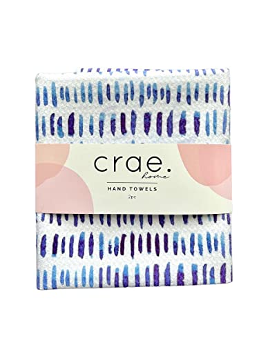 Crae Home Waffle Weave Pattern Microfiber Two Hand Towel Set (Ocean Drops/Blotched)