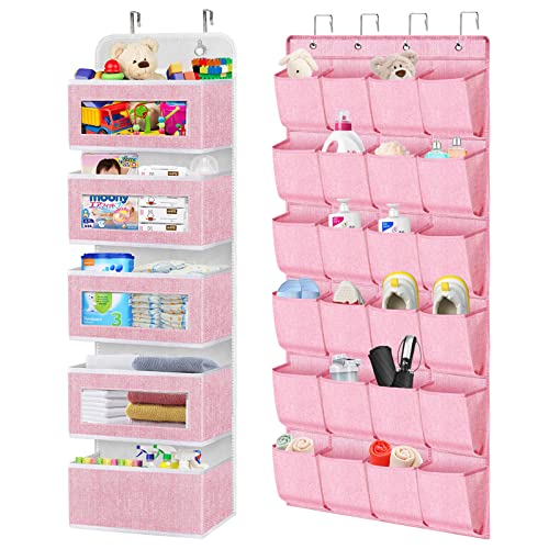 homyfort Over the Door Organizer, Hanging Baby Diaper Organizer for Nursery, Pink Shoe Organizer Over the Door for Girls