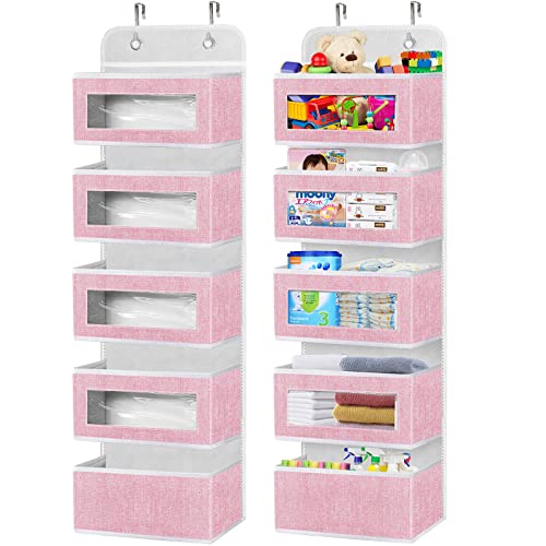 homyfort Over the Door Organizer, Hanging Baby Diaper Organizer for Nursery, Pink Shoe Organizer Over the Door for Girls