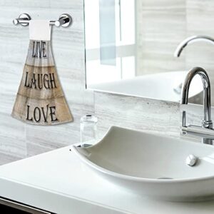 Oarencol Live Laugh Love Heart Wooden Kitchen Hand Towel Absorbent Hanging Tie Towels with Loop for Bathroom 2 Pcs