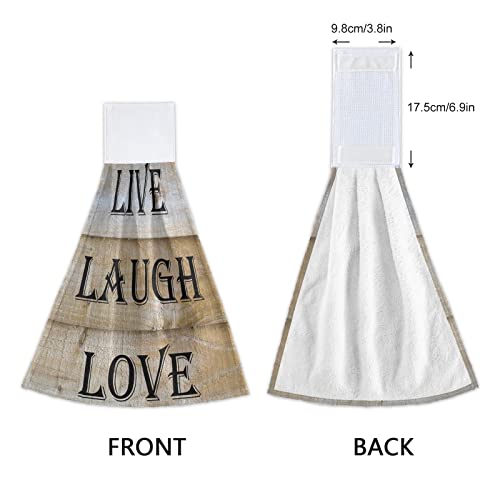 Oarencol Live Laugh Love Heart Wooden Kitchen Hand Towel Absorbent Hanging Tie Towels with Loop for Bathroom 2 Pcs