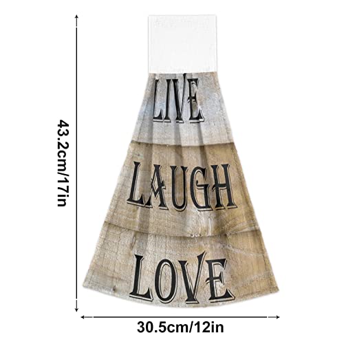 Oarencol Live Laugh Love Heart Wooden Kitchen Hand Towel Absorbent Hanging Tie Towels with Loop for Bathroom 2 Pcs