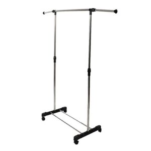 simply-me clothes garment rack rolling portable hanging rack,adjustable extendable hanger rail collapsible clothing rack shelf with lockable wheel,silver