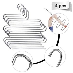 Eleling 5 Layers Pants Clothes Rack S Shape Multi-Purpose Hangers for Trousers Tie Organizer Storage Hanger (4 Piece)