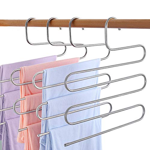 Eleling 5 Layers Pants Clothes Rack S Shape Multi-Purpose Hangers for Trousers Tie Organizer Storage Hanger (4 Piece)