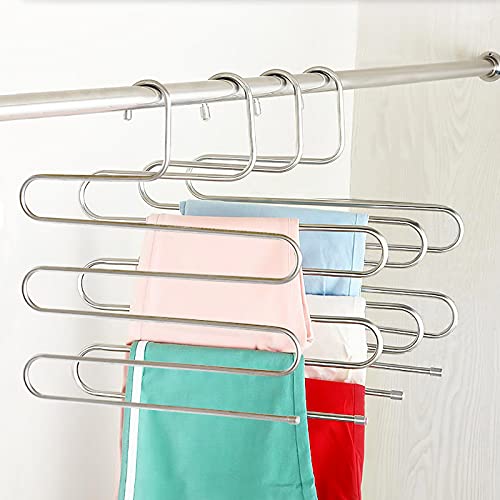 Eleling 5 Layers Pants Clothes Rack S Shape Multi-Purpose Hangers for Trousers Tie Organizer Storage Hanger (4 Piece)