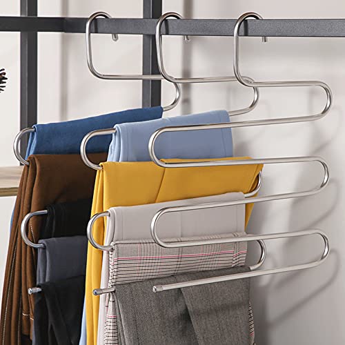 Eleling 5 Layers Pants Clothes Rack S Shape Multi-Purpose Hangers for Trousers Tie Organizer Storage Hanger (4 Piece)