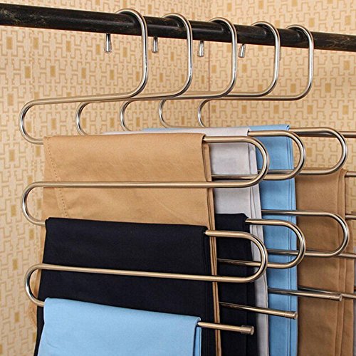 Eleling 5 Layers Pants Clothes Rack S Shape Multi-Purpose Hangers for Trousers Tie Organizer Storage Hanger (4 Piece)