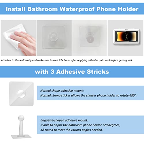 URROY Shower Phone Holder Waterproof Anti Fog 480° Rotatable Bathroom Phone Mirror Wall Mount Guardian Case Shelf Stand for Bathtub Kitchen Universal Shower Accessories for All Cell Phone Up to 6.8"