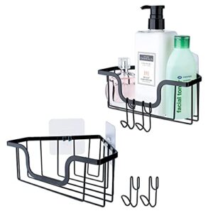 3-Pack Adhesive Corner Shower Shelf, Black Shower Caddy, Wall Mounted Rust Resistant Metal Bathroom Shelf, No Drilling Metal Storage Organizer Racks with Removable Hooks for Kitchen, Toilet and Dorm.