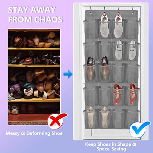 Over the Door Hanging Shoe Rack Organizer for Closet, Kids Shoes Storage Holder with 40 Large Mesh Pockets & Sturdy Hooks for Door and Wall