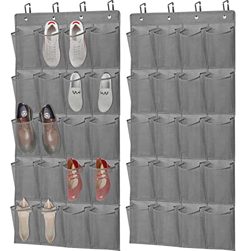 Over the Door Hanging Shoe Rack Organizer for Closet, Kids Shoes Storage Holder with 40 Large Mesh Pockets & Sturdy Hooks for Door and Wall