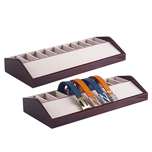 MERLHY High-end Belt Storage Box,Tie Display Case, Lacquer Belt Display Rack Multi-Grid Wooden Grain Belt Box, Perfect etc