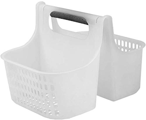 JOEY'Z Large Two Compartment Plastic Shower Bath Organizer Tote/Caddy with Soft Grip Non-Slip Handle - Single Tote, Colors May Vary