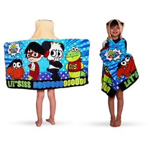 franco kids bath and beach soft cotton terry hooded towel wrap, 24" x 50", ryan’s world